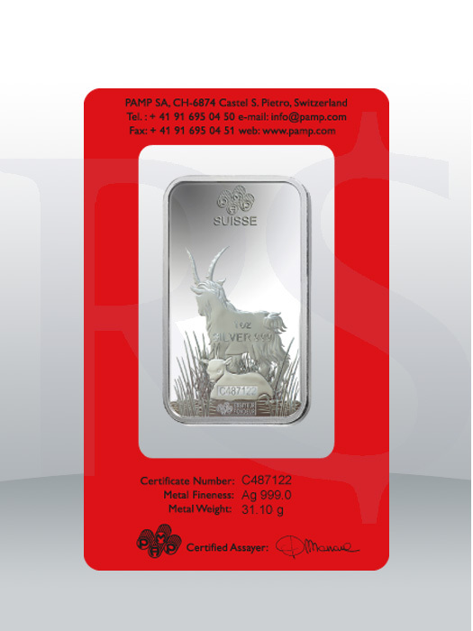 Shop PAMP Suisse Lunar Goat 1 oz Silver Bar: High-Quality with Live ...